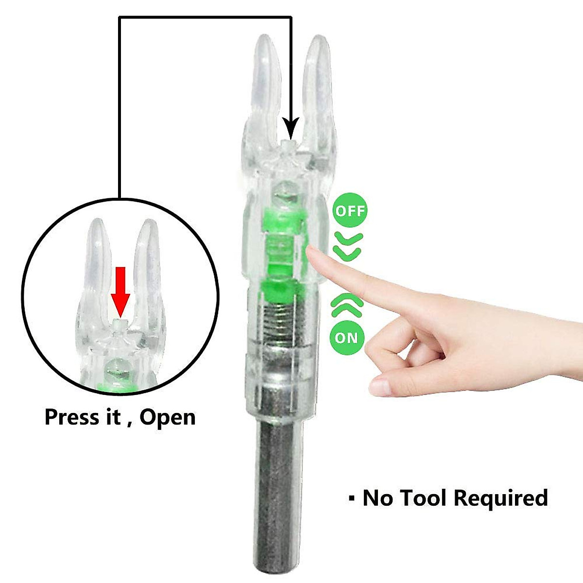 GUGA 6Pcs Lighted Nocks for Arrows with .244"/6.2mm Inside Diameter.Automatic Light Up When Shooting(Green)