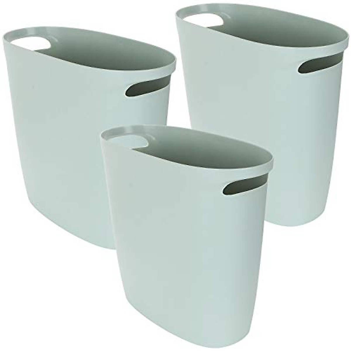 ZOEYES 3 Pack Slim Plastic Trash Can Wastebasket 3.5 Gallon Large Garbage Bin with Handles for Bathroom, Kitchen, Home Office, Dorm, Kids Room, Green