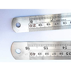 16 Inch/40cm w 8 Inch/20cm Metal Metric Rigid Straight Edge Ruler for Measuring 2 Pack