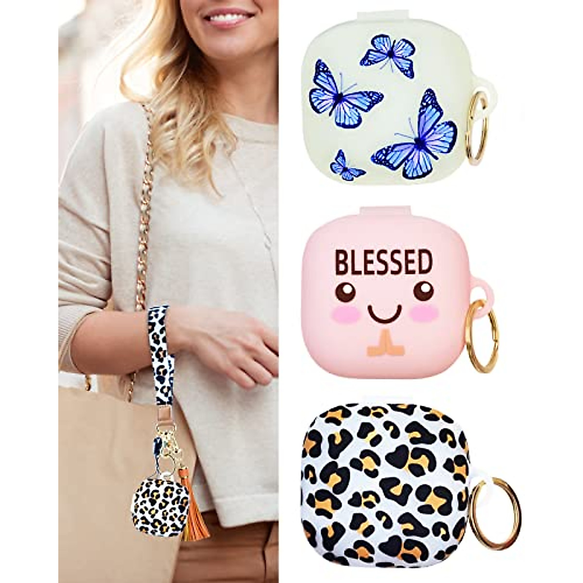 Beats Fit Pro Case Cover with Wristlet Keychain, Cute Luminous YOPICKERN Silicone Earbuds Case with Wrist Key Lanyard for Beats Fit Pro 2021/2022, Gift for Women, Leopard