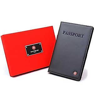 Sotania - Swiss Leather Passport and Credit Card Holder Case RFID Blocking Cover Travel Document Organizer Wallet Gift for Men, Women (Grey)