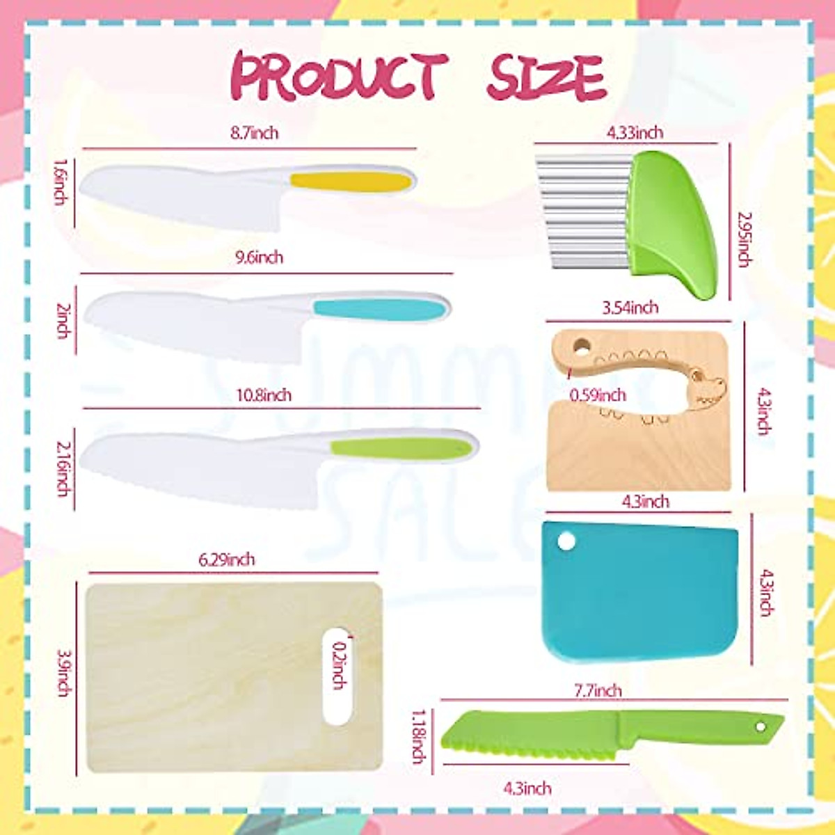 10 Pieces Wooden Kids Kitchen Knife Set, Include Wood Kids Knife Plastic Potato Slicers Cooking Knives Children's Safe Knifes Cake Scraper Kids Cute Rectangle Cutting Board