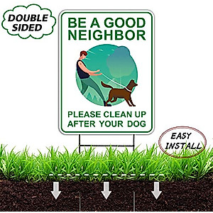 Clean Up After Your Dog Signs (4 Pack, 9 x 12") With Metal H-Stakes, Double Sided,No Dog Poop Lawn Signs,Outdoor & Sturdy