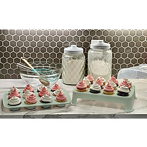 Top Shelf Elements Cupcake Carrier, Fashionable Green Cupcake Holder Carries 24 Standard-Size Cupcakes, Durable Muffin Traveler Two Tier Stand and Reusable Cupcake Box
