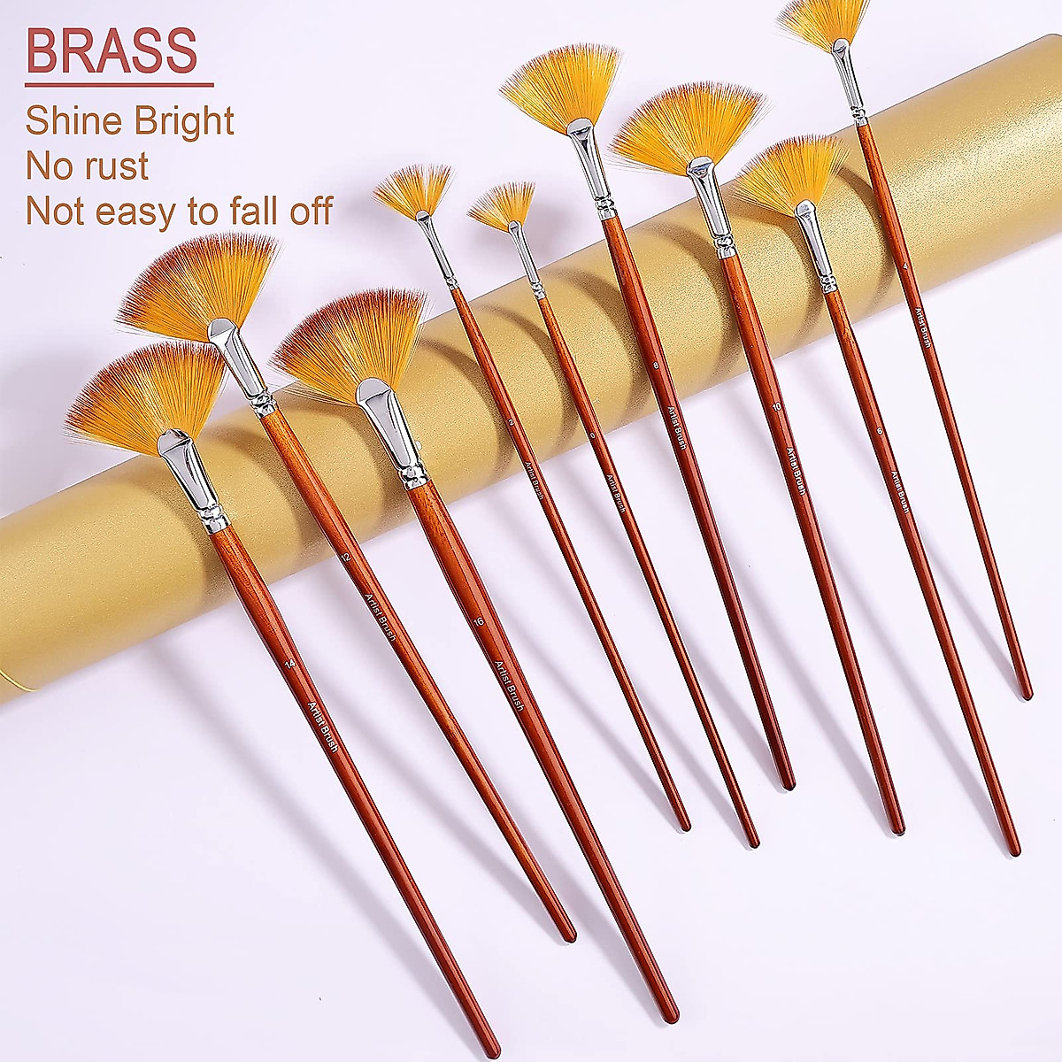 GACDR Fan Paint Brush Set of 9 Pcs, Professional Artist Acrylic Paint Brushes Set with Long Wood Handles Anti-Shedding Nylon Hair for Acrylic Watercolor Oil Painting,Rock Painting