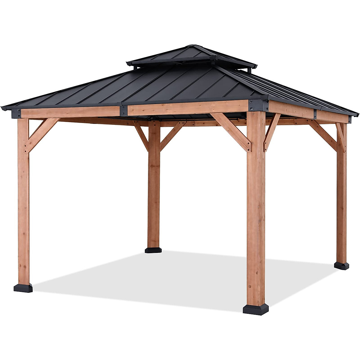 ABCCANOPY Wood Gazebo 11x11 - Outdoor Patio Wooden Gazebo with Hardtop Metal Double Roof for Garden, Backyard and Deck (Double Roof)