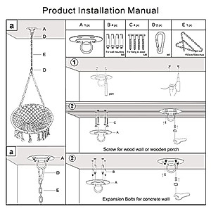 LAZZO Hammock Chair with Hanging Kit and Chain, Cotton Rope Macrame Swing, 260Pounds Capacity, 20" Width, for Indoor, Garden, Patio, Yard (Beige)