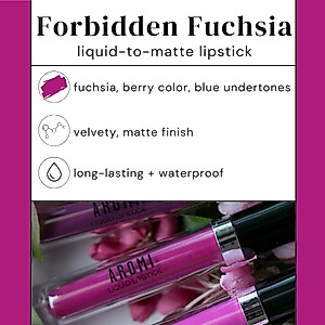 Aromi Matte Liquid Lipstick | Long-Lasting, Smudge Proof, Purple Magenta Lip Color, Waterproof, Pink Raspberry, Paraben, Phthalate, + Gluten Free (Forbidden Fuchsia)