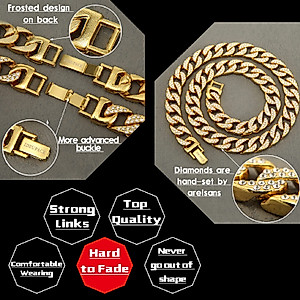 IDRUPACE Miami Mens Cuban Link Chain Silver Gold Plated Bling Cuban Necklace Diamond Chain for Men 13MM iced out chain Hip Hop Jewelry (Gold Chain+KING Pendant, 18.0 Inches)