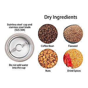 DR MILLS DM-7441 white Coffee Grinder Electric Coffee Bean Grinder,Spice Grinder,Blade & cup made with SUS304 stianlees steel (White)