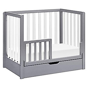 Carter's by DaVinci Colby 4-in-1 Convertible Mini Crib with Trundle Drawer in Grey and White, Greenguard Gold Certified, Undercrib Storage
