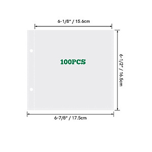BAOFALI 100 Pags 6" X6" Clear Plastic Binder Pockets,2 Holes 2 Pockets Per Page, can Fit More Stencils,Made Exclusively for Stencils,Die Cuts,Photos,Stamps Within Size 6x6 Storage Bills Organizer