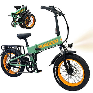 RUNDEER 750W Adult Electric Bicycle, 20 inch Fat tire Aluminum Frame, Maximum Speed of 32 Miles per Hour with Samsung High Performance Batteries 48V Front and Rear Shocks Absorption（Green）