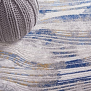 Safavieh Palma Collection 4'5" x 6'5" Beige/Blue PAM316A Modern Contemporary Abstract Non-Shedding Area Rug
