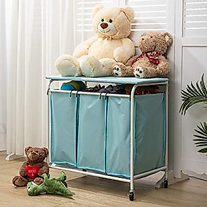 HollyHOME Laundry Sorter Cart with Foldable Ironing Board Rolling Heavy-Duty Laundry Hamper with Removable Bags Mobile Brake Caster Light Blue 29.5"W x 17.7"D x 29.5"H