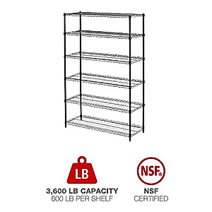 Alera NSF Certified 6-Shelf Wire Shelving Kit, 48w x 18d x 72h, Black Anthracite