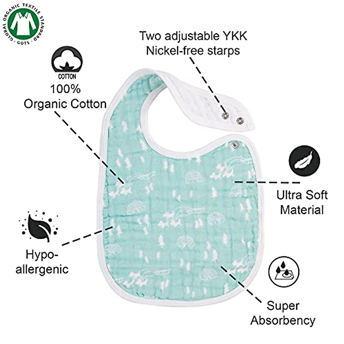 Snap Muslin Bibs for Girls, 3-Pack Baby Bibs for Infants, Newborns and Toddlers, 100% Cotton Muslin Absorbent & Soft Layers, Adjustable Snaps,"Girlish Romance"