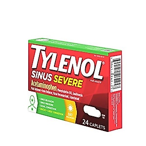Tylenol Sinus Severe Daytime Cold & Flu Relief Medicine Caplets, Non-Drowsy Pain Reliever, Fever Reducer Expectorant & Decongestant, Acetaminophen, Guaifenesin & Phenylephrine HCl, 24 ct