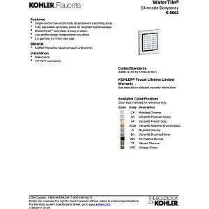KOHLER WATERTILE® 54 NOZZLE BODY SPRAY