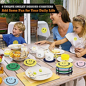 TAOPE Funny Coasters for Drinks with Holder, 8 PCS Handmade Braided Drink Coasters for Coffee Table, Super Absorbent Coasters for Wooden Table, Cute Coasters for Housewarming Gift