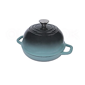OLLAKOK Round Enameled Cast Iron Bread Oven for Sourdough Bread Baking, Enameled Cast Iron Dutch Oven Pot with Lid, 5 Quart, Cyan