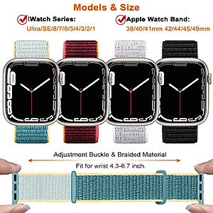 4 Pack Nylon Sport Band Compatible with Apple Watch Band 38mm 40mm 41mm Women Men, Adjustable Stretchy Solo Loop Strap for iWatch Series Ultra/SE/9/8/7/6/5/4/3/2/1, Black/White/Plum/Sunshine
