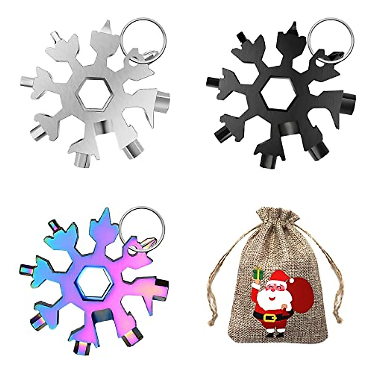 Halovin 3PCS 18-in-1 Snowflake Multi-tool, Stainless Steel Snowflake Multitool Snowflake Tool Card for Him Husband Men Boyfriend Boys, Christmas New Year's Friends Gift for Outdoor Cycling, Camping