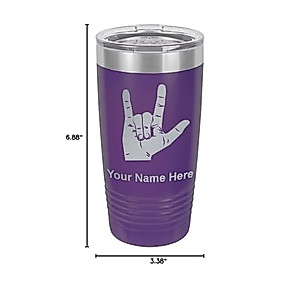LaserGram 20oz Vacuum Insulated Tumbler Mug, Sign Language I Love You, Personalized Engraving Included (Dark Purple)