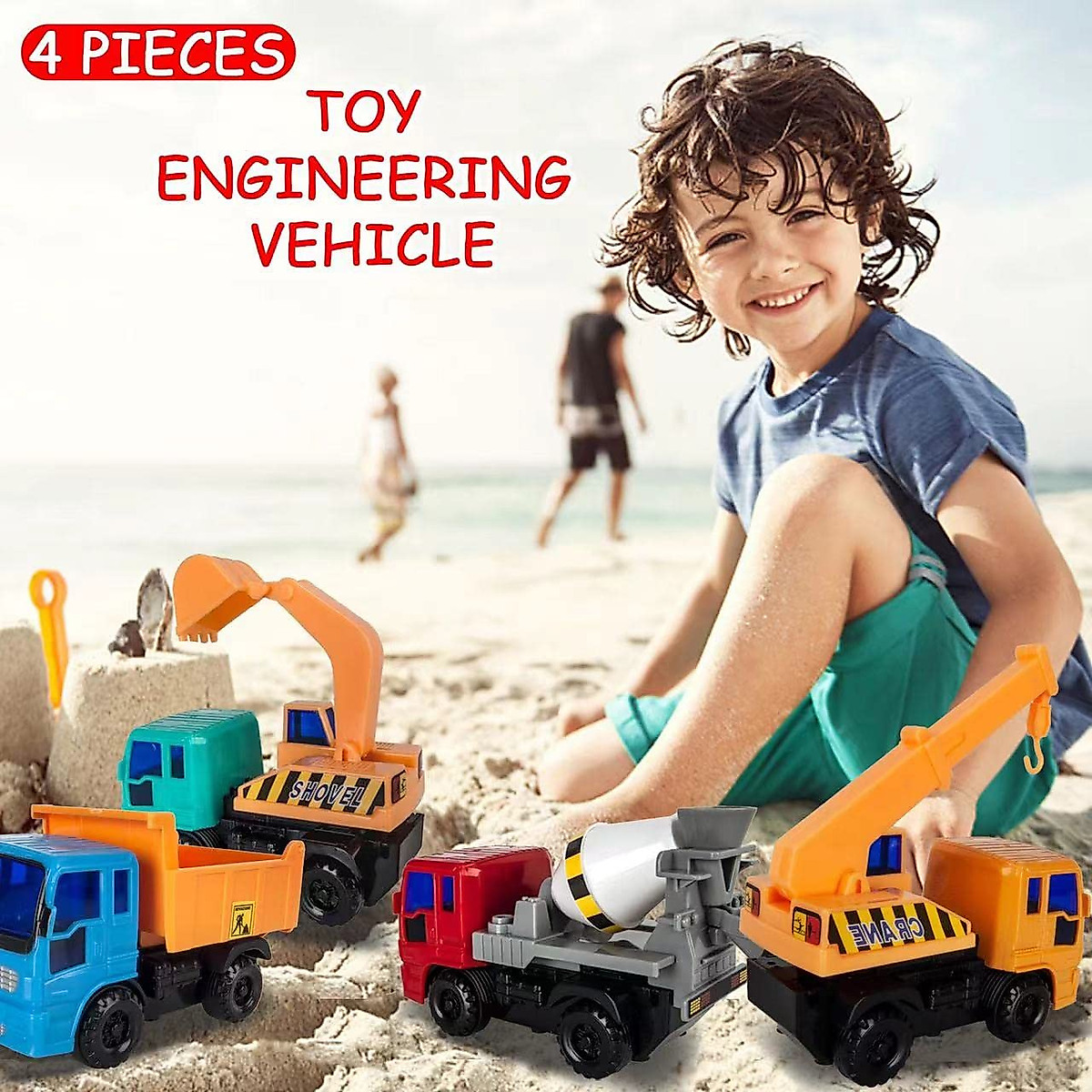 DESOOA Construction Toys, 4 Pack Friction Powered Construction Vehicle Toys, Toy Trucks, Toy Car, Construction Truck Toys for 3+ Year Old Boys Girls STEM Gift, Birthday Party, Christmas