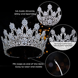 Jorsnovs Luxury Cubic Zirconia Tall Wedding Bridal Tiaras Birthday Crown Large Quinceanera Hair Accessories for Women Bride