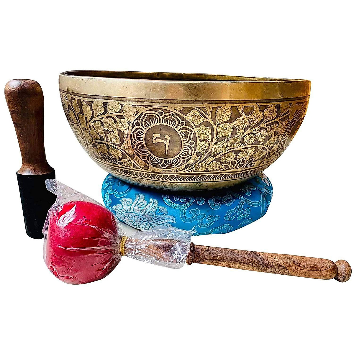Singing Bowl Nepal -12 Inches Master Healing"Buddha Shakti Carved Tibetan Singing Bowl,Meditation Bowl, Tibetan Bowls, Free Singing Bowl Silk Cushion, Striker and Drum Stick