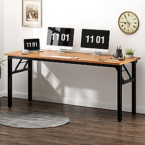 Need Computer Desk Office Desk 62 inches Folding Table with BIFMA Certification Computer Table Workstation No Install Needed, Teak AC5BB-157
