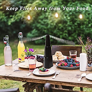 Allinus Fly Fans for Tables, Fly Fan for Outdoor Indoor Keep Flies Away, Portable Fly Spinner for Meal, Party, Picnic, Restaurant, Battery Powered, Hanging Hook, Black