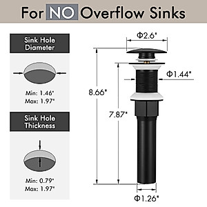 KES Black Pop Up Drain Stopper for Bathroom Sink, Sink Drain with Hair Catcher Without Overflow, 2 Pack, Matte Black, All Metal Rustproof 304 Stainless Steel, S2013D-BK-P2