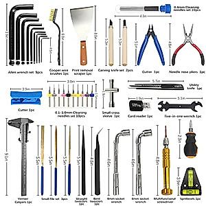 INF3DCOORD 55 Pcs 3D Print Tool Kit Box 2.0 with Cutting Tool, Cleaning Needles, Utility Knife,Screwdriver,Carving Knife,Tweezers,Flat File,Allen Wrench，Shovel,Metal Caliper, Model Tools