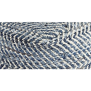 Signature Design by Ashley Chevron Handmade Woven Pouf 18 x 18, Blue and White