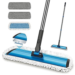 Microfiber Floor Mop for Hardwood Floor Cleaning, Dust Wet Mop with 3 Washable Pads and Aluminum Panel, Professional Flat Mop with Metal Handle for Home Kitchen Wood Laminate Tile Vinyl Cleaning