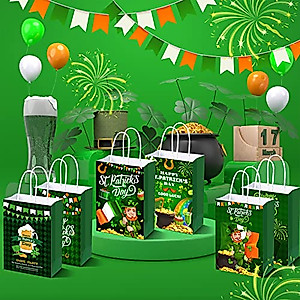 Crtiin 150 Pieces St Patrick's Day Paper Gift Bags with Handle Lucky Shamrock Treat Bags Green Treats Bags Goodie Candy Bags Wrapping Bags for St. Patrick's Irish Party Favors Supplies