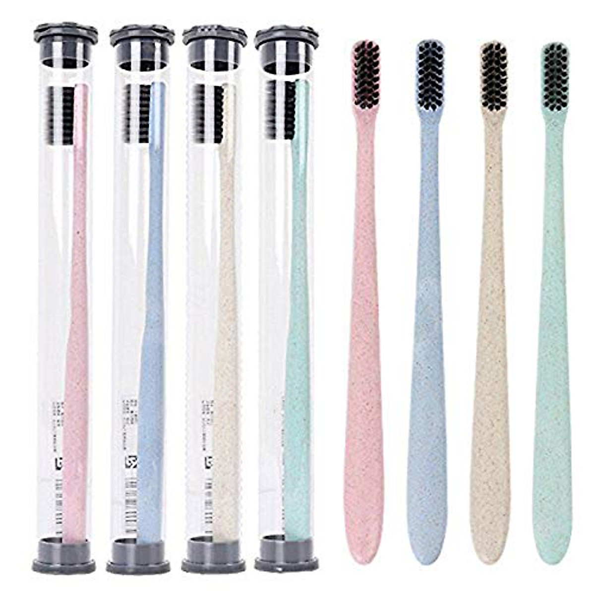 4 Pack Bamboo Charcoal Toothbrush Semilyn Wheat Straw Toothbrush Eco-Friendly ergonomic Soft Bristles Toothbrush Small Heads Superfine Teeth Comfortable for Sensitive Gums for Kid and Adult (4 Color)