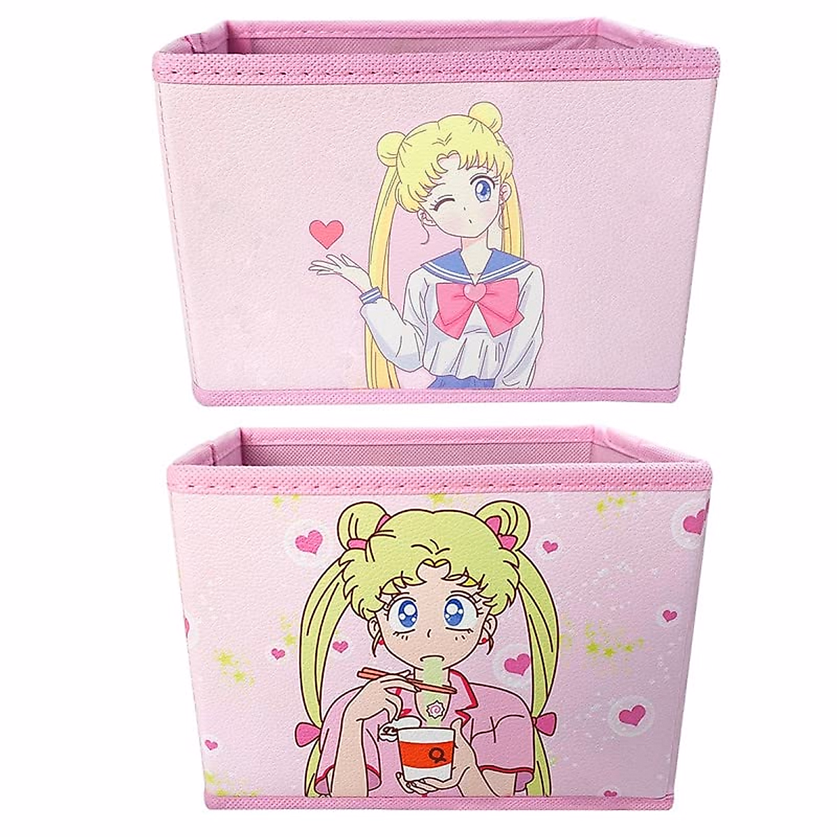 NocksyDecal Sailor Girl Storage Bins Set, Anime Cartoon Storage Box Pink Cute Storage Cube Basket Bin Organizer, Desk Organizer for Office Bedroom Home, Closet (2Pcs/Set)