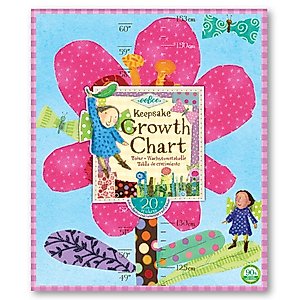 eeBoo: Hot Pink Flower Growth Chart, Measurements Come in Both Inches and Centimeters, 20 Different Stickers Included, Easily Hangs with Attached Gross Grain Ribbon