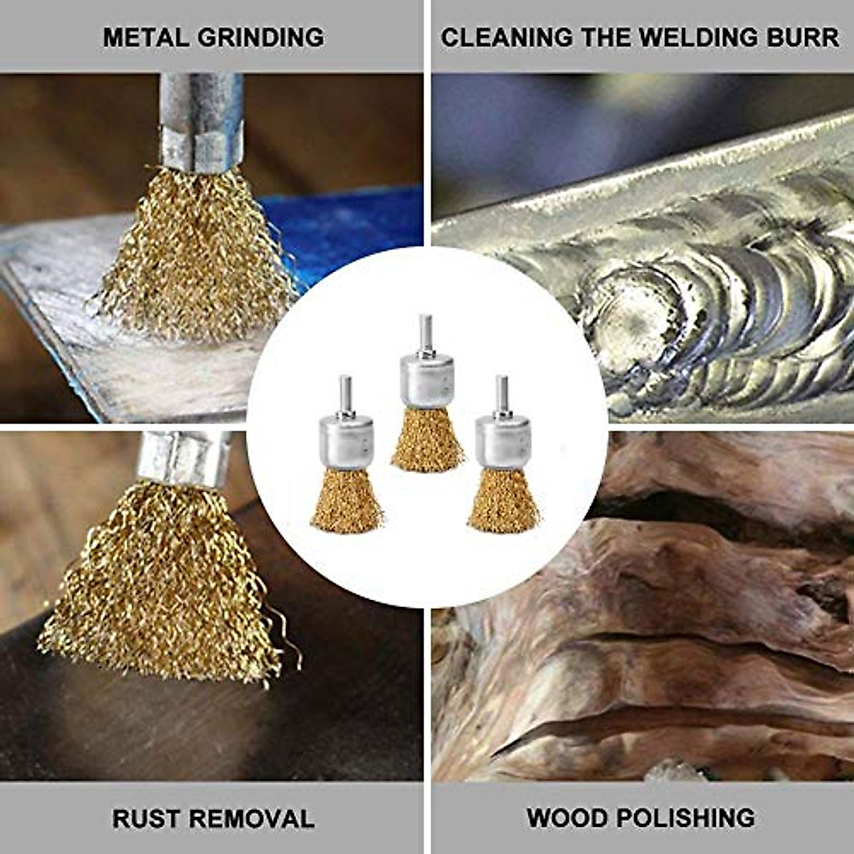 Mixiflor 18 Pack Wire End Brush Set, Wire Brush for Drill ,6 Sizes 0.012" Brass Coated Crimped Wire Wheel for Drill 1/4 Inch Shank, for Drill Attachment