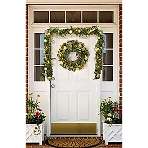 ASTEROUTDOOR Artificial 24in Christmas Wreath and 9ft Holiday Garland for Stairs, Indoor/Outdoor Wreath and Garland Combo, Decorated with Pine Cones Leaves Ball Ornaments