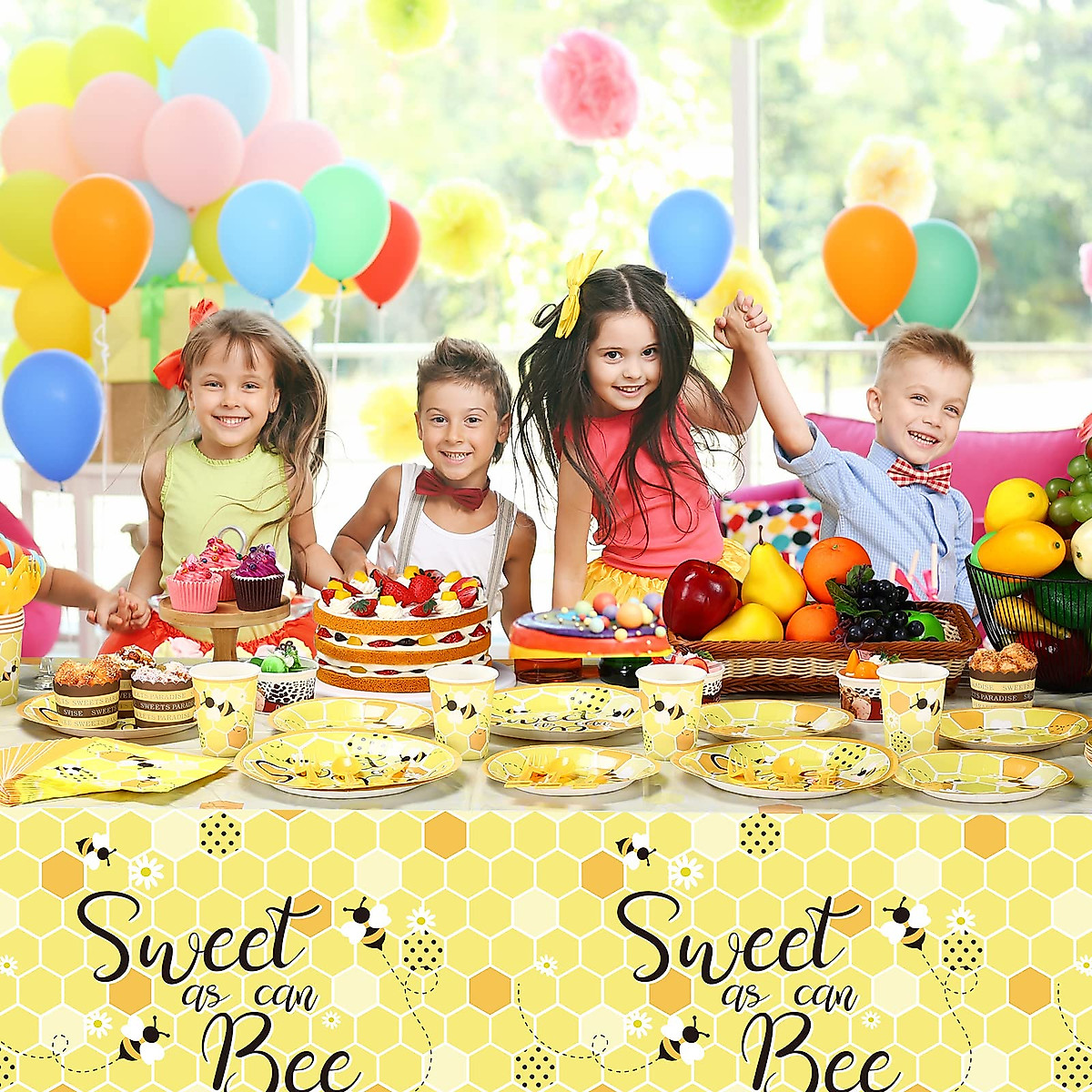 170 Pcs Bee Plates and Napkins Party Supplies Sweet As Can Bee Baby Shower Set Include Tablecloths, Plates, Napkins, Paper Cups, Knife, Fork, Spoon for Baby Shower Birthday Party Supplies, Serves 24