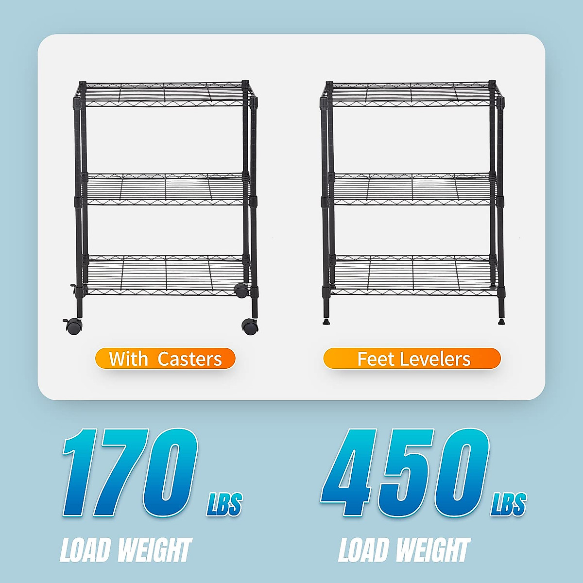 FDW Wire Shelving Metal Storage Shelves 23L x 13W x 32H 3 Tier Layer Storage Shelves with Wheels for Kitchen Garage Small Places,Black