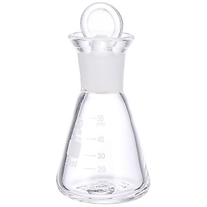 Clear Glass Glass Erlenmeyer Flask, 50ml Narrow Mouth Borosilicate Glass Graduated Conical Flask with Glass Stopper for Experiment, Lab Beaker