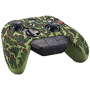 9CDeer Studded Protective Customize Transfer Printing Silicone Cover Skin Sleeve Case + 8 Thumb Grips Analog Caps for Xbox One/S/X Controller Dark Green Compatible with Official Stereo Headset