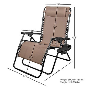Four Seasons Courtyard Sunny Isles XL Zero Gravity Outdoor Patio Reclining Chair Steel Frame Comfortable Lounge Seating Furniture Set, 3 Pack, Brown