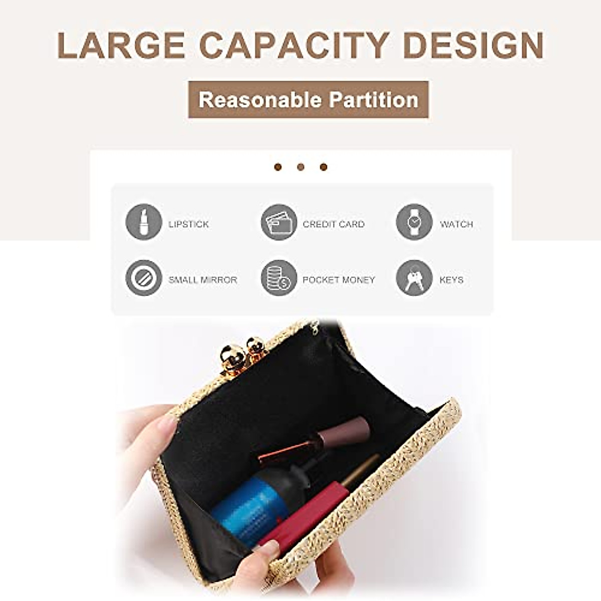 Women Evening Bag Elegant Woven Clutch Classic Purses Formal Wedding Party Shoulder Bags Prom Handbags (Black)