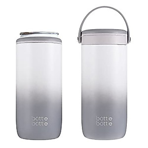BOTTLE BOTTLE Can Cooler 4-in-1 Coffee Tumbler for 12 oz Beer Double Wall Vacuum Insulated Drink Holder Keep Your Beverages Cold (white gray)